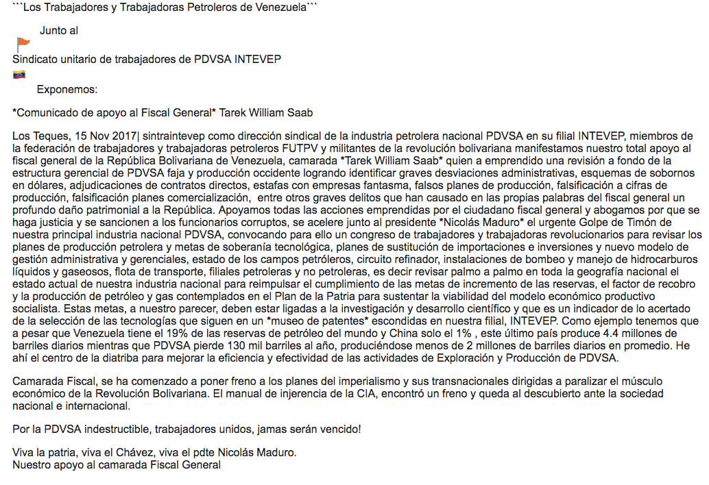 Trabajadores de PDVSA Intevep manifiestan apoyo a Fiscal Saab ...